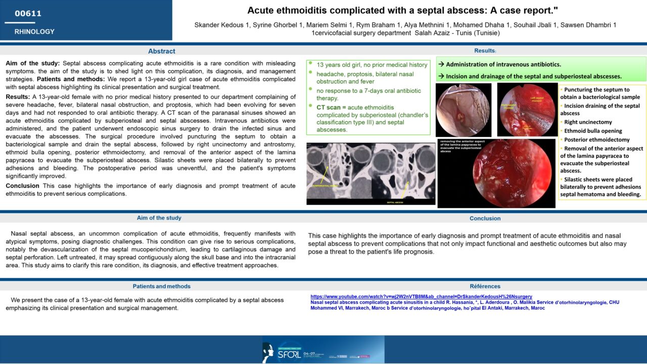 Ethmoïdite aiguë compliquée d’un abcès septal : à propos d’un cas – La ...